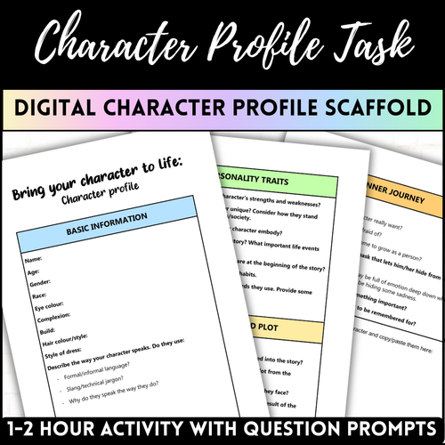 Editable Character Profile | Digital Scaffold | Creative Writing ...