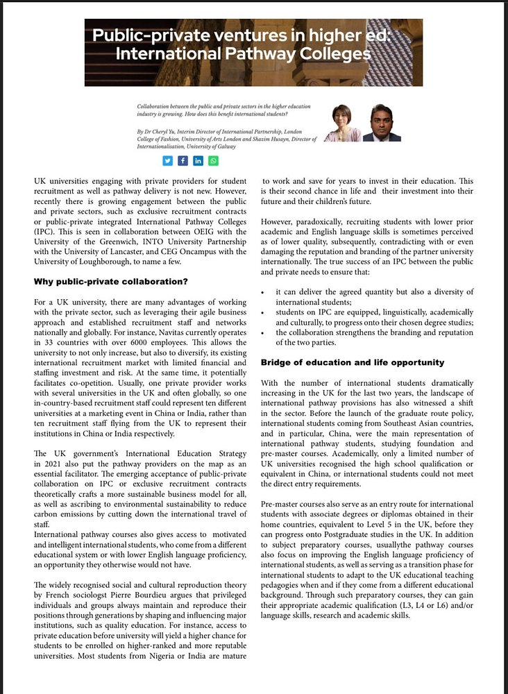 Public-private ventures in UK HE: International pathways providers