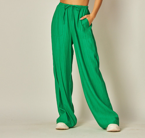 Wide Leg Pants w/ Drawstring Green | 213 Carolina