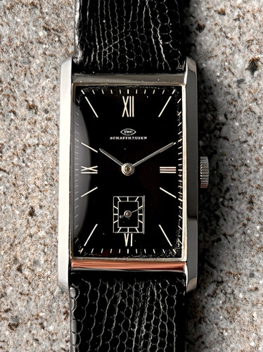 Iwc Shaffausen Rectangular Tank Cintrée Vintage 30s Watch Black Gilt ...