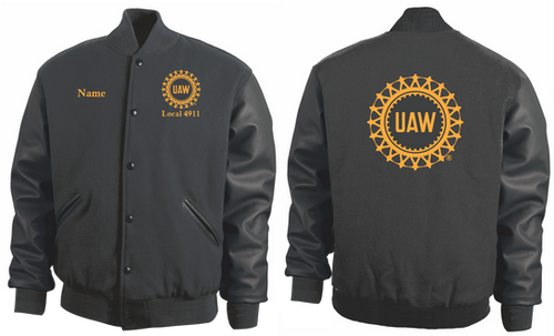 Varsity Wool Leather Jacket UAW Wheel Local 4911 | T-Shirt Plus