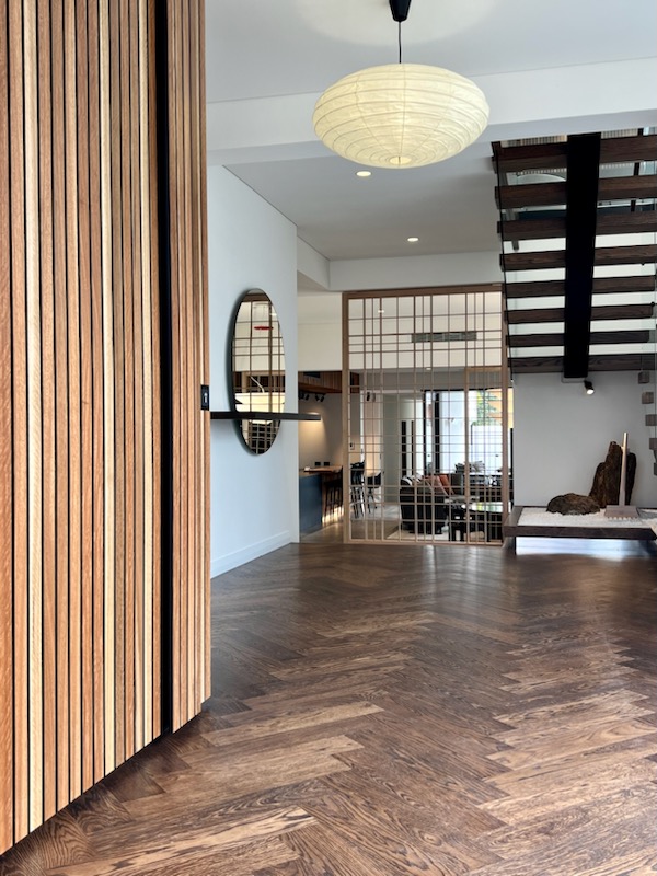 Japanese style floating stairs and door