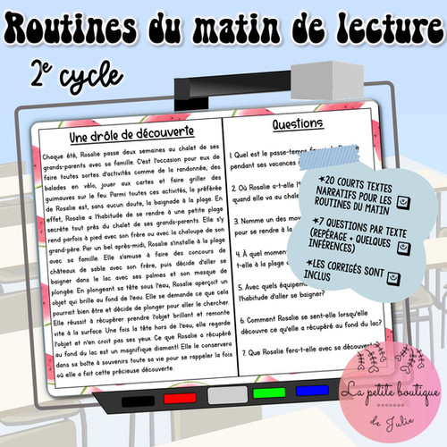 Routines du matin de lecture - 2e cycle | La petite boutique de Julie