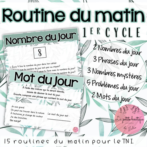 Routine du matin - Septembre 1er cycle | La petite boutique de Julie