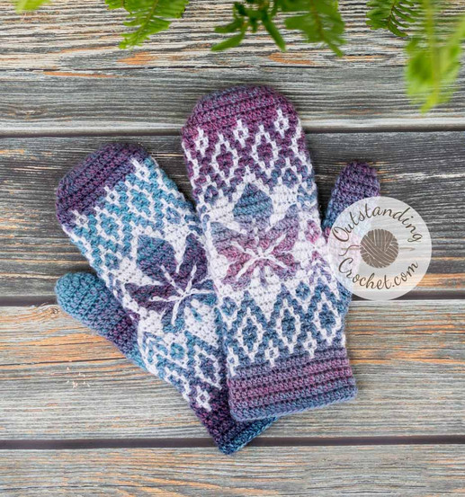 Star Leaf Mittens mosaic crochet pattern | outstanding-crochet
