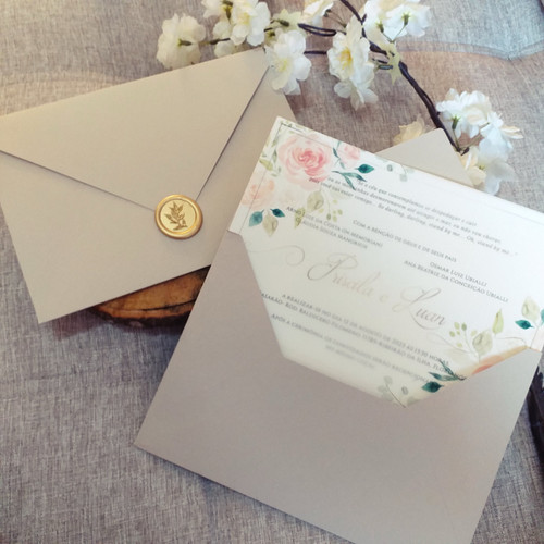 Convite para Casamento Envelope carta Rose Gold - Luxo | Amelice&co