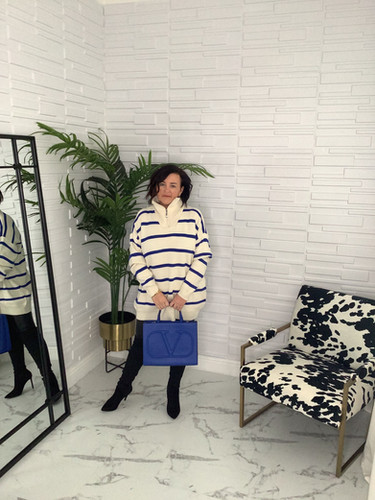 “Alana” Stone/Navy Longline Knit with Zip Neck | Love it! Boutique