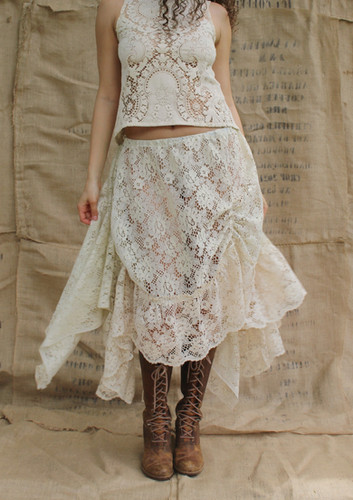 1/1 Upcycled Lace Ruched Maxi Skirt | Yvonne and Mitchel