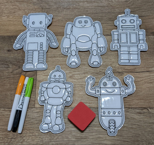 Robots Flat Coloring Dolls | Aztec Cactus Emb.