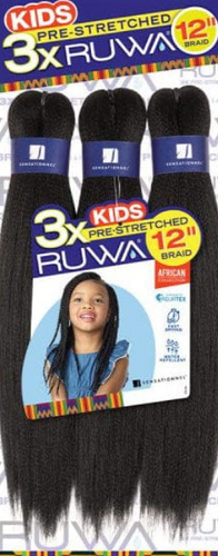 Ruwa Kids Pre-Stretched Braiding Hair - 12" - Color: 1B | Crown Beauty ...