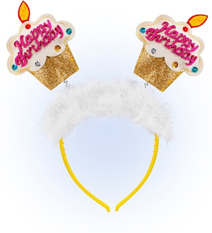 GOLD GLITTER HAPPY BIRTHDAY CAKE HEAD BOPPER WITH MARABOU 04168 w ...
