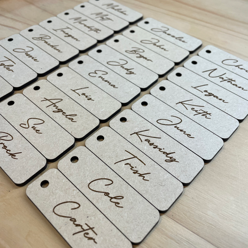 Laser engraved name tags - Design 2 | Leo Design Studio