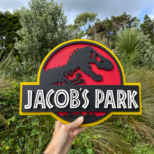 Jurassic Park sign - Laser cut & painted | Leo Design Studio