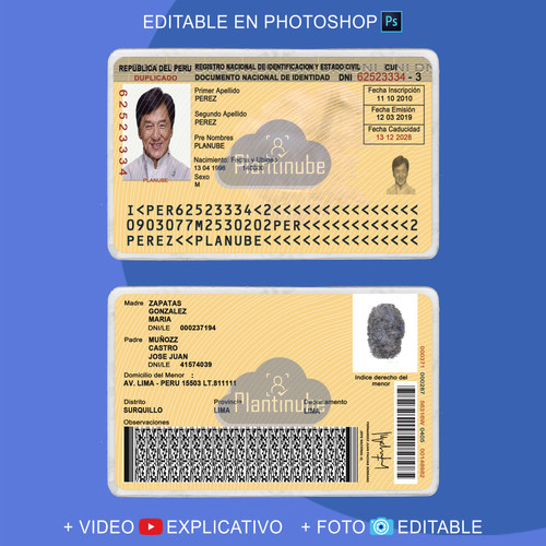 plantilla DNI DE PERU (amarillo) editable en photoshop (actualizada ...