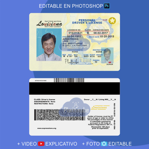 plantilla LICENCIA DE LOUISIANA (USA) editable en photoshop ...