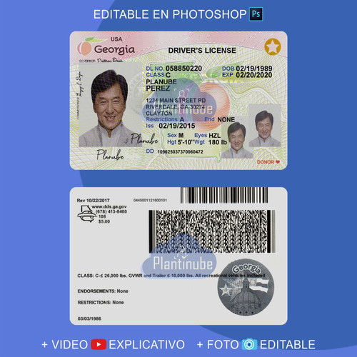 plantilla LICENCIA DE GEORGIA (USA) editable en photoshop (actualizada ...