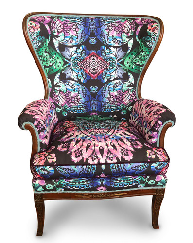 Stained Glass Print Wing Back Chair/ Custom Chair