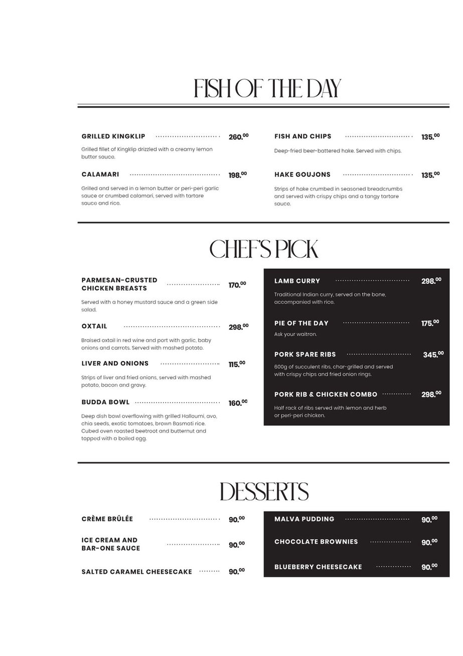 Umhlanga Menu | The Baron