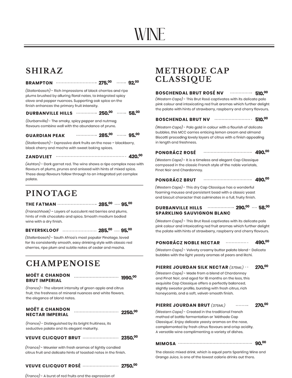 The Baron Menu | The Baron