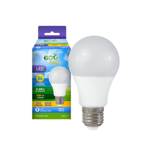 FOCO LED 9W, 85-265V, BASE E27, 6500°K, 750 LUMENES, ECO-ENERGY | PROINMAR