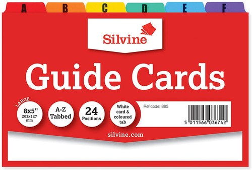 Silvine 8x5" Guide Cards in plain white, Tabbed A-Z | EA Products