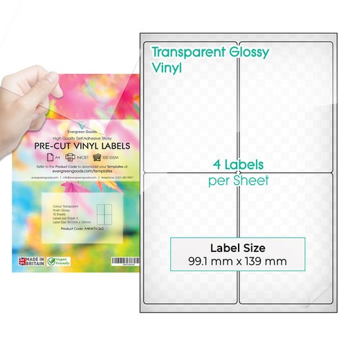 Precut Transparent A4 Labels Vinyl (2x2, 4/A4 Sheet) | Evergreen Goods