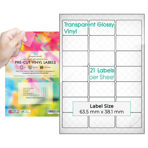 Glossy White Rectangle Precut Transparent A4 Labels (3x7 21 Per Sheet)