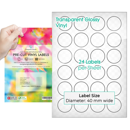 Precut Round Labels Circle that are Clear and Shiny (4x6 Sheets of 24)