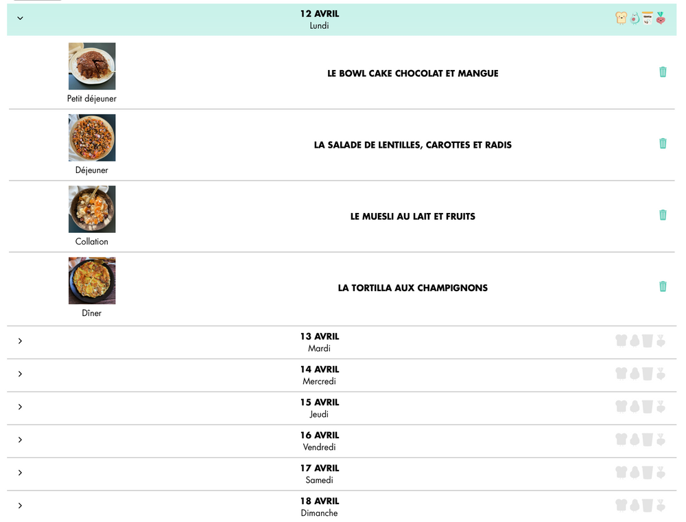Planning recette semaine | Conseils nutrition