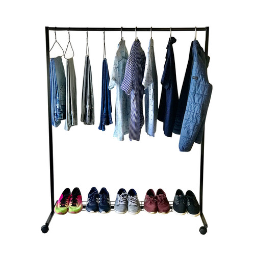 Single Clothing Rail With Wheels and 1 Shoe Rack | SteelStuff