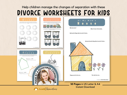 Divorce Worksheets for Kids Therapy | Gentle Observations