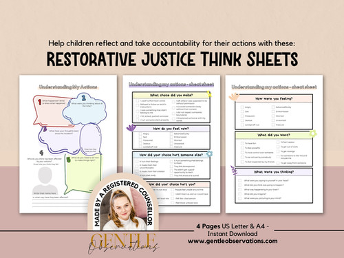 Behavior Analysis Think Sheets for Restorative Justice Circles | Gentle ...