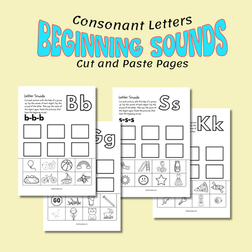 Consonant Letters Beginning Sound Cut and Paste Pages | Teacher Weena