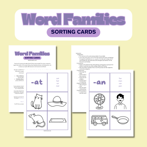 Word Families Sorting Cards | Teacher Weena