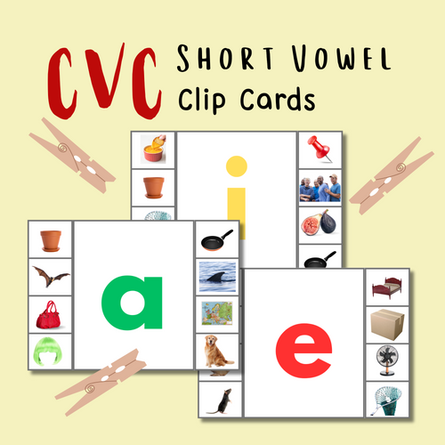 CVC Medial Short Vowel Clip Cards | Teacher Weena