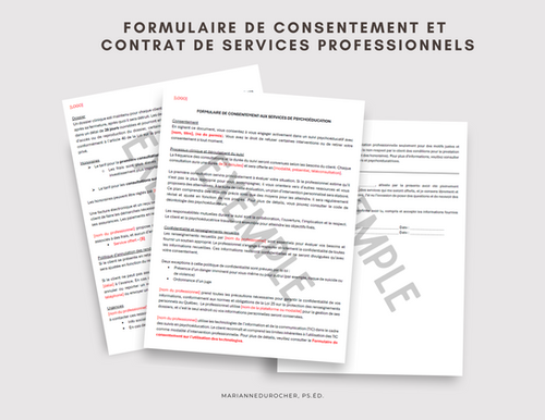 Formulaire de consentement aux services professionnels (2 pages et demi ...
