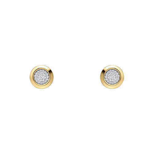 Rounded Bezel Diamond Stud Earrings, 9ct Gold | Kernow Gold