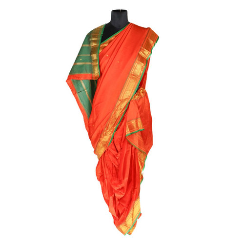 Shop Orange Belgavi Silk Readymade Peshwai/Bramhani Nauvari Saree ...