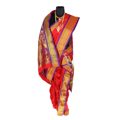 Shop Red Paithani Readymade Peshwai/Bramhani Nauvari Saree | Gore Ani ...