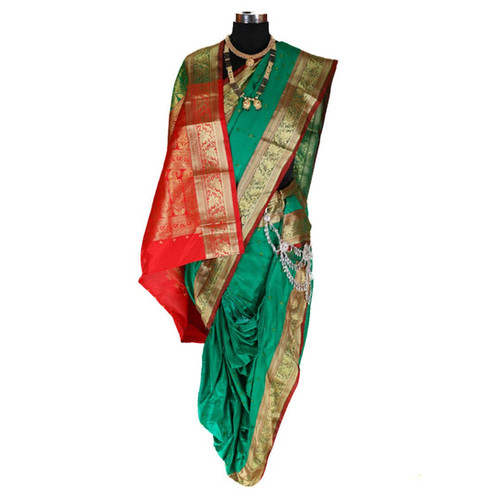Shop Green Pushpa Butta Paithani Readymade Peshwai/Bramhani Nauvari ...