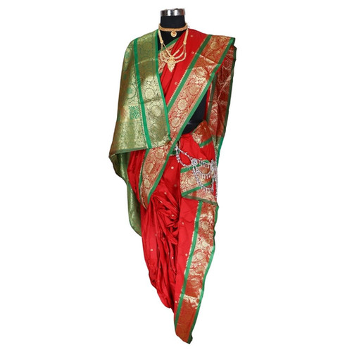 Shop Red Pushpa Paithani Readymade Peshwai/Bramhani Nauvari Saree ...