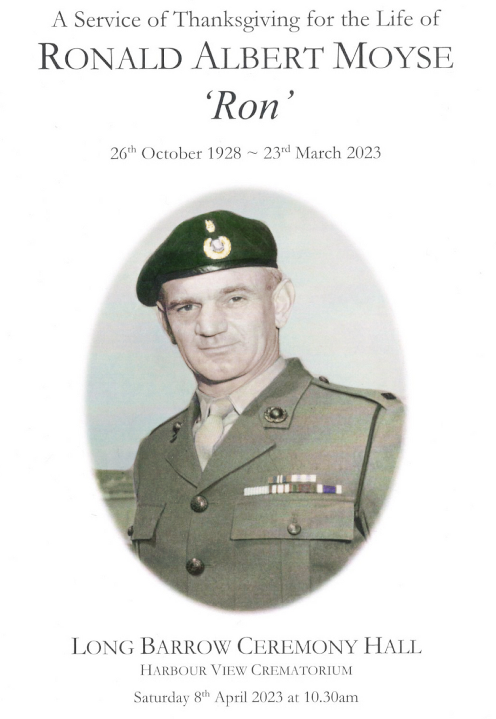 WO1 (RSM) Ronald Albert Moyse RM
