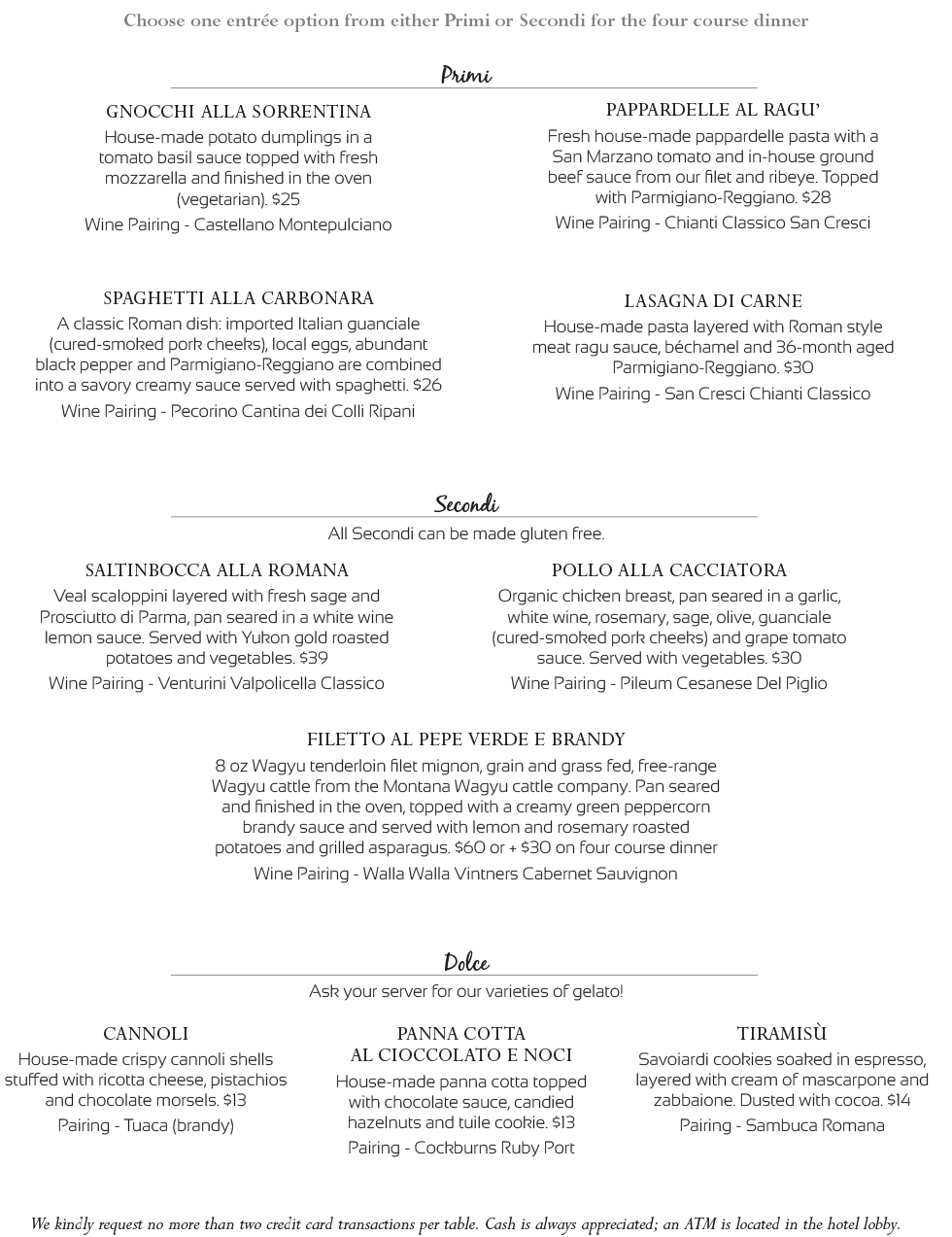 Food Menu | Ristorante Bella Roma | United States