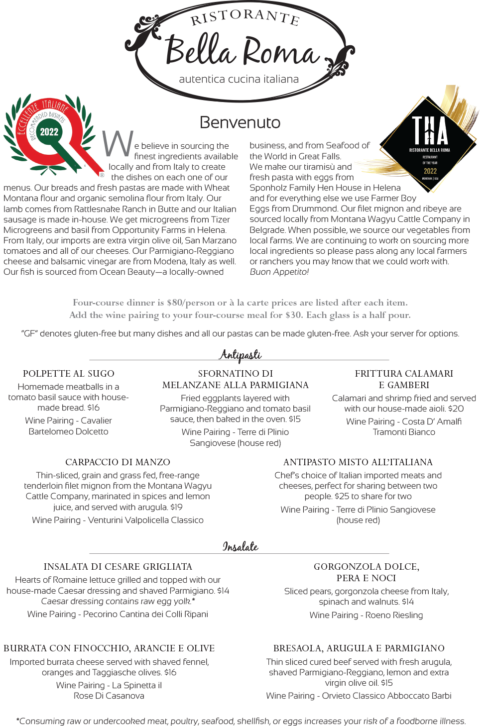 Food Menu | Ristorante Bella Roma | United States