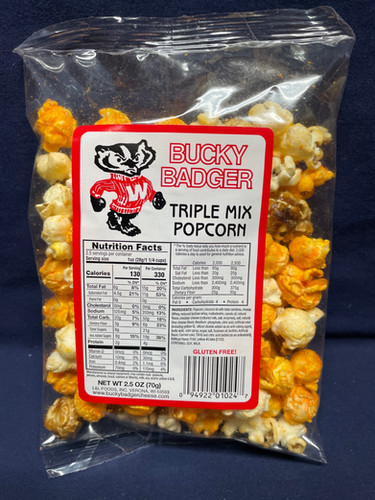 Bucky Badger Triple Mix Popcorn 2.5oz | Kreyer’s Candy