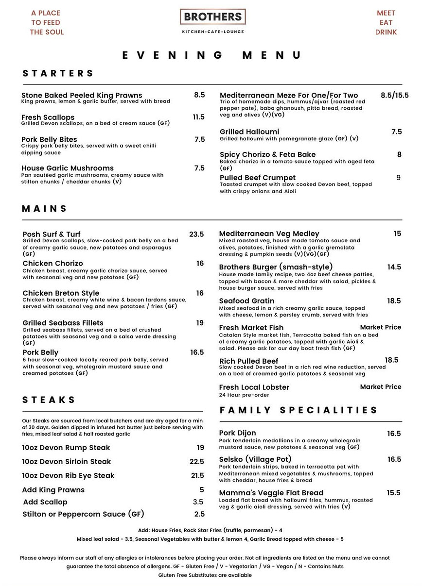 Evening Menu | Brothers