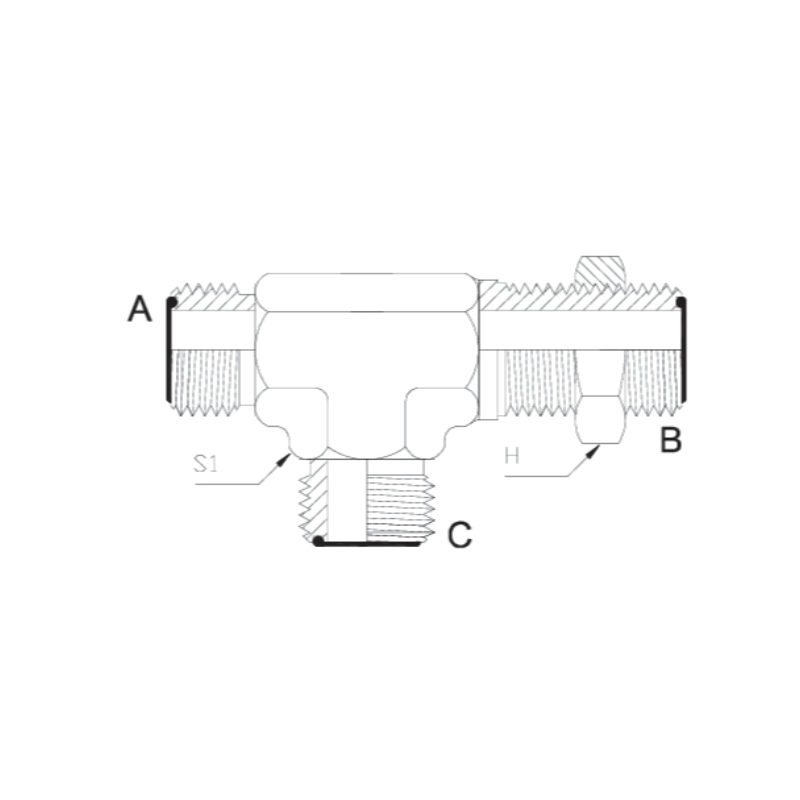 A1F6F ORFS Male x Bulkhead Run Tee | Spot On Hose and Fittings