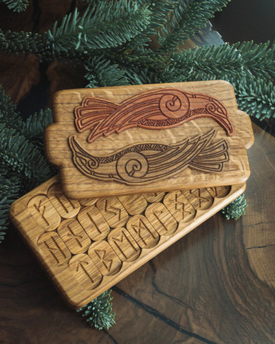 Runic handmade wooden set Hugin and Munin | Pagan Store
