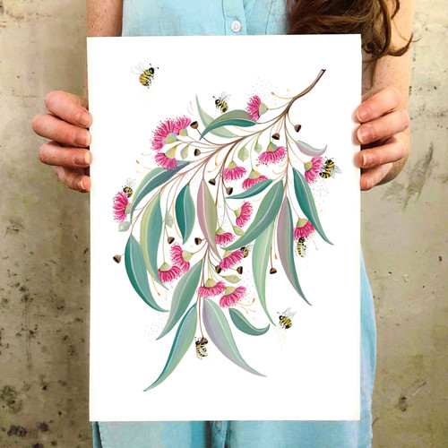 BEES and Dusty Eucalyptus Art Print | Zenti Designs