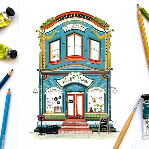 Music Shop Art Print | Zenti Designs